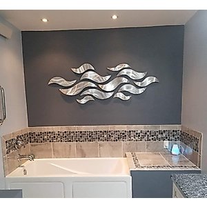 PDTXCLS Aeiniwer WUMONI Silver Surf Modern Abstract Large Metal Wall Art Sculpture Metal Panels Blue Silver Painting Decor