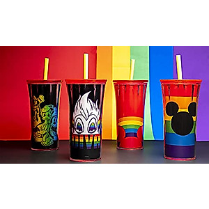 Zak Designs Disney Halloween Rainbow Collection Double-Wall Insulated Plastic Tumbler for Cold Drinks, Travel Cup with Splash-Proof Lid and Straw Made with Durable Materials (Ursula, 20 oz, Non BPA)