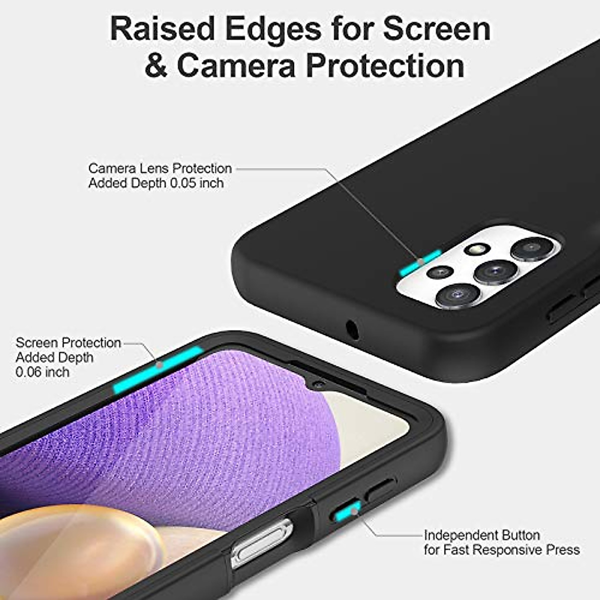 for Samsung Galaxy A32 5G Case with Built-in Screen Protector, Full Body Protection Shockproof Cover Case, [Rugged PC Front Bumper + Soft TPU Back Cover] Armor Protective Phone Case (Black)