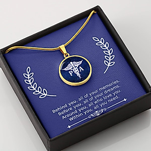 PA Gifts Behind You All Your Memories Physician Assistant PA Graduation Gifts Medical Student Gift PA Necklace Women Men (PA Caduceus Pendant Necklace 18k Yellow Gold Finish)