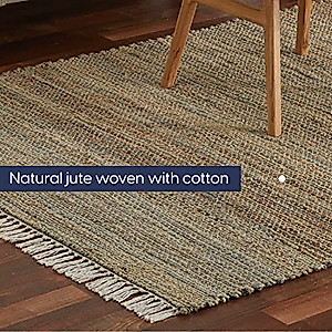 Pebble & Crane - Bradford Rug - Woven Throw Rug - Jute and Cotton - Area Rug for Kitchen, Living Room, Bedroom, and More - Tassel Trim - 5’ x 8’ - Olive