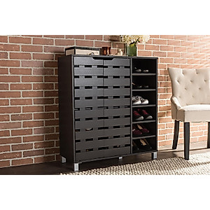 Baxton Studio Shirley Modern & Contemporary Wood 2-Door Shoe Cabinet with Open Shelves, Dark Brown