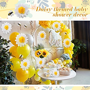 Feifeiya 14 Pcs Sunflower Daisy Bee Cutout Decorations Sunflower Daisy Tissue Paper Pom Poms Party Decorations Bee Cutouts for Birthday Bridal Wedding Classroom Craft Bulletin Board(Yellow, White)