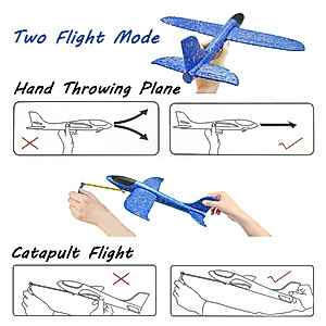 DC-BEAUTIFUL 3 Pack Upgrade 13.6" Airplane Toys, Throwing Plane 2 Flight Modes, Throwing Foam Airplanes with Rubber String Launch, Outdoor Sport Toy Party Favor Birthday Gift for Kids