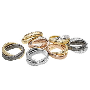 JANIS BY JANIS SAVITT Triple Cobra Bracelet - 5/8 Inch Flexible Stretch Bangle High Polished 18K Yellow Gold, Rose Gold, and Rhodium Made in USA