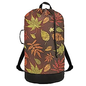 Autumn Fall Leaves Thanksgiving Laundry Bag Heavy Duty Laundry Backpack with Shoulder Straps Handles Travel Laundry bag Drawstring Closure Dirty Clothes Organizer For Home Apartment College Travel