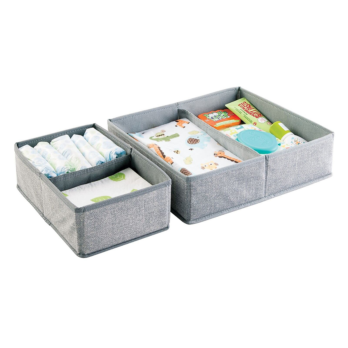 mDesign Fabric Drawer Organizer Bins, Kids/Baby Nursery Dresser, Closet, Shelf, Playroom Organization, Hold Clothes, Toys, Diapers, Bibs, Blankets, Set of 2, 2 Pack, Gray/White Polka Dot