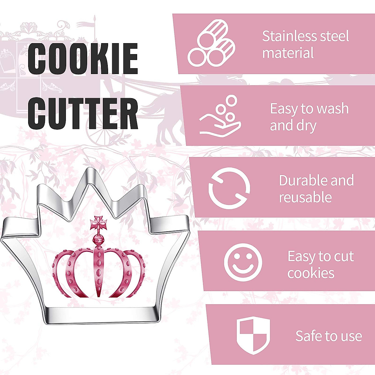 8 Pieces Princess Cookie Cutter Set with Crown, Dress, Castles, Unicorn Head Shapes Stainless Steel Fondant Biscuit Cutters and 6 Pieces Sugar Stirring Pins