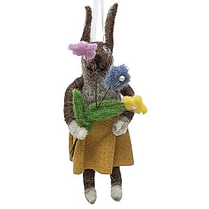 OnHoliday Wool Felt Bunny Rabbit in Skirt with Flowers Hanging Christmas Tree Ornament