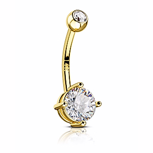 COCHARM 14K Solid Gold Belly Button Rings for Women Yellow Gold Belly Rings 14k Gold Cute Clear CZ Belly Navel Piercing Jewelry