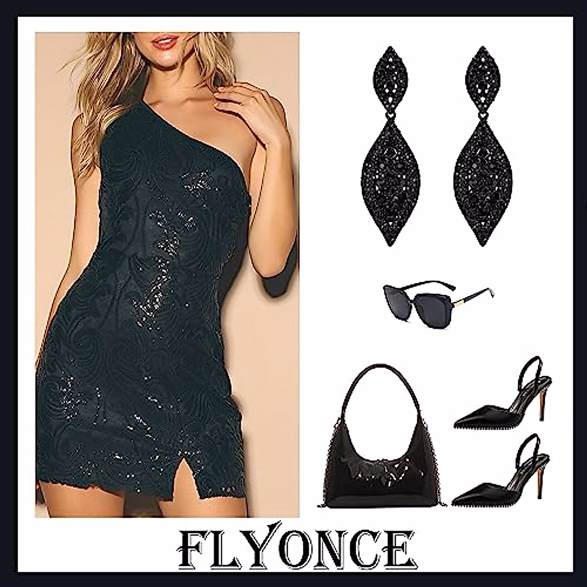 Flyonce Women's Rhinestone Crystal Wedding Bridal 2 Leaf Drop Dangle Chandelier Earrings Deep Black