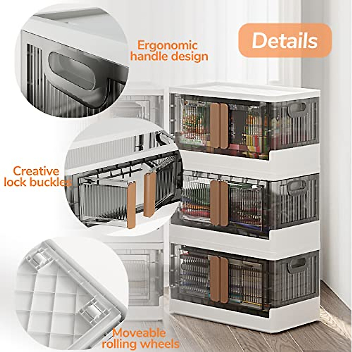 Sillars Storage Bins with Lid, Plastic Foldable Storage Box, Stackable and Nestable Storage Container for Home Organization, 3 Packs, 8 Gallons, Transparent