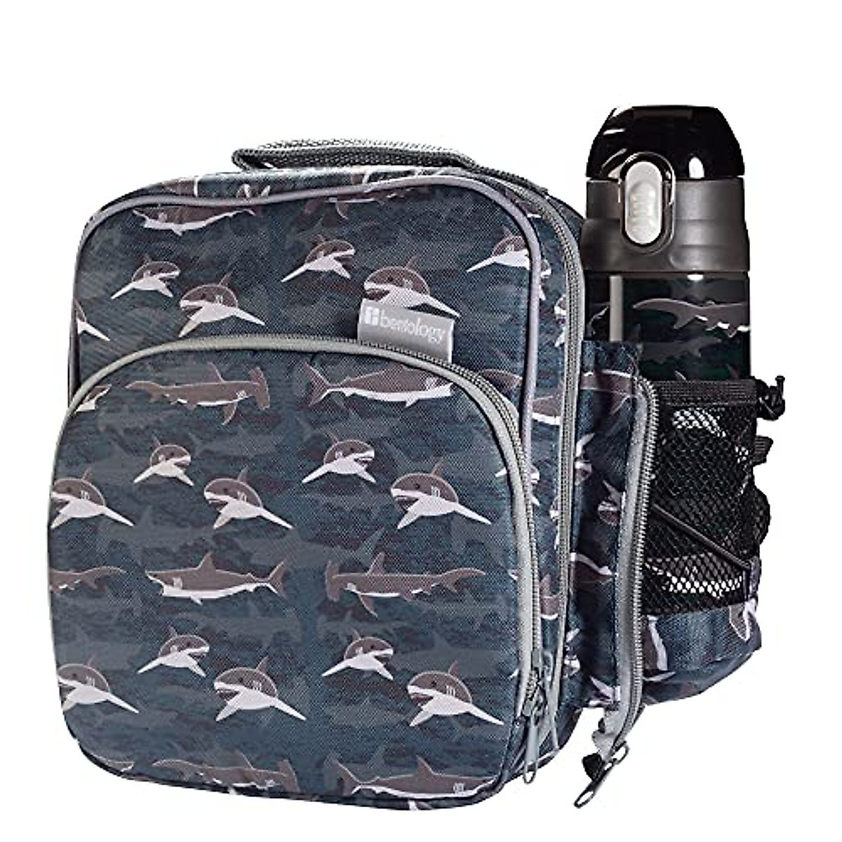 Bentology Stainless Steel 13 oz Shark Insulated Water Bottle for Boys - Easy to Use for Kids - Reusable Spill Proof BPA-Free, Fits in Most Lunch Boxes & Bags, Use for Summer Camp, Back to School