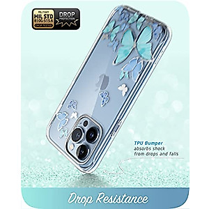 i-Blason Cosmo Series for iPhone 13 Pro Max Case 6.7 inch (2021 Release), Slim Full-Body Stylish Protective Case with Built-in Screen Protector (Blue Butterfly)