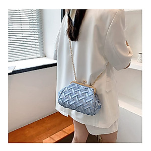 RZTA Women's Evening Bag Woven Small Design Chain messenger bag Party Prom Clutch Purse Floral Bride Wedding Handbag D1-Blue