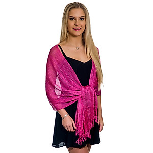 Shawls and Wraps for Evening Dresses, Metallic Sparkle Womens Wedding Fuchsia Shawl