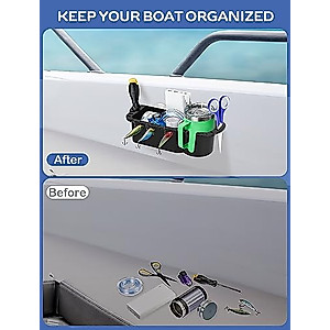 AngLink Boat Cup Holder - Marine Boat Caddy Organizer with Storage 3 Mount Options, Fishing Tool Drink Holders for Center Console Seat Kayak Pontoon Bass Boat Jon Boats丨Black