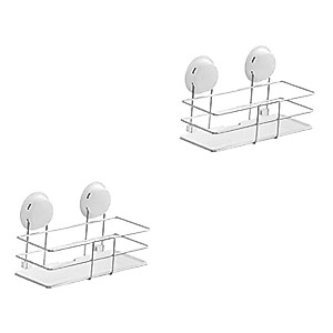 DOITOOL 2pcs No Punching Rack Wall Mounted Shelving Gondola Shelving Stainless Steel Shelving Plastic Bathroom Organizer Utility Caddy Tote Bathroom Floating Shelves Metal Shelf Wall Shelf