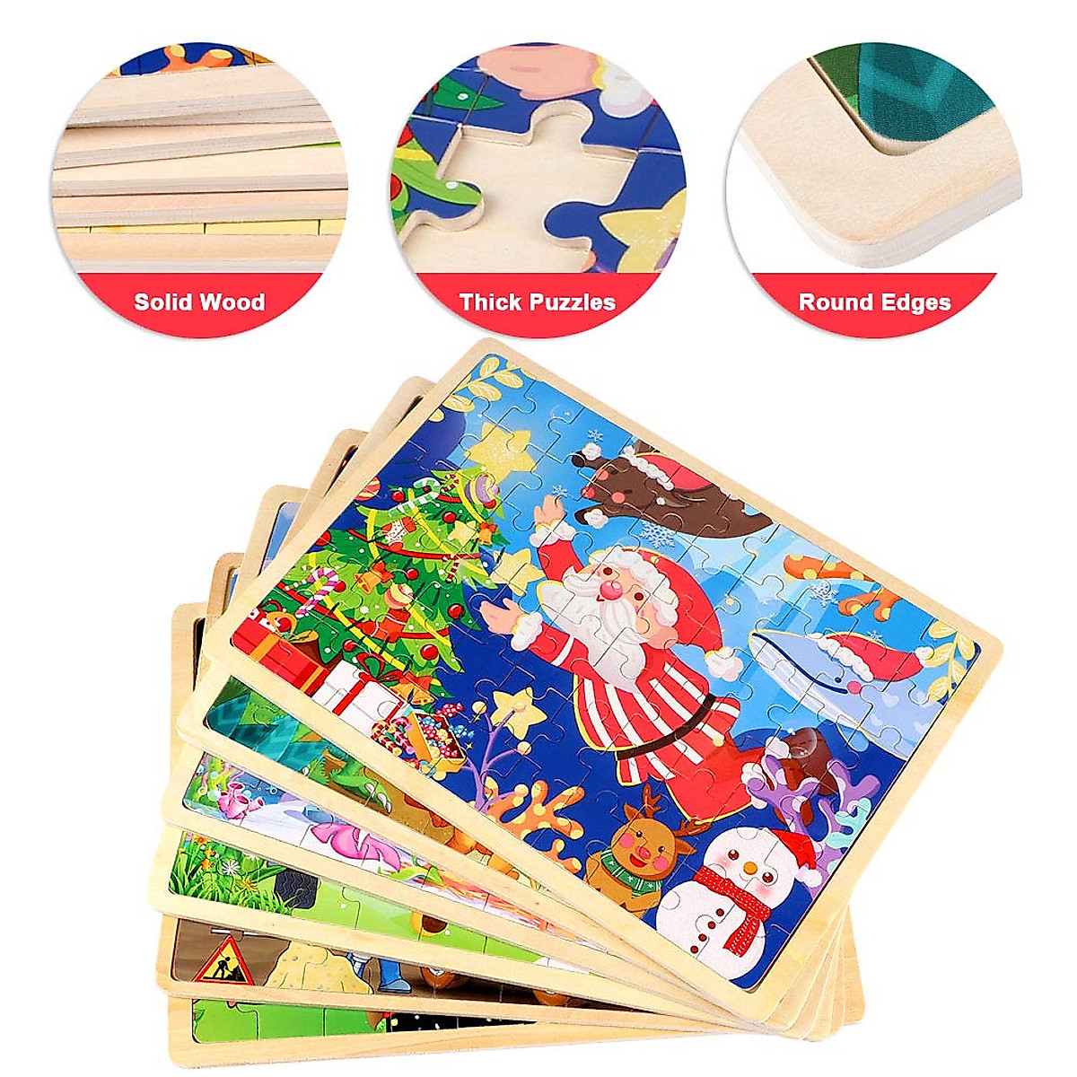 6 Pack Wooden Puzzles for Kids Ages 4-8 Jigsaw Puzzles Preschool Learning Educational Toys for Toddlers Boys Girls