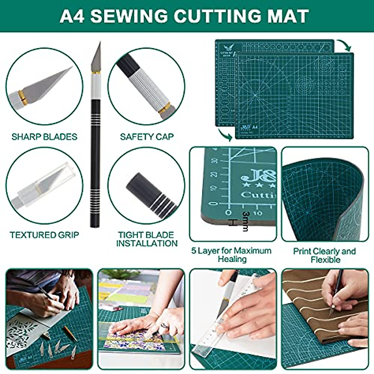 welltop Rotary Cutter Set, 96 PCS Quilting Kit 45mm Fabric Cutters Kit with 5 Extra Blades A4 Cutting Mat Acrylic Ruler Carving Knife Craft Clips Bags Full Tools for Crafting Sewing Patchworking