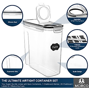 Cereal Container Set, MCIRCO Airtight Food Storage Containers ((4L /135.2oz) Set of 6, BPA Free Cereal Dispensers with Measuring Tools