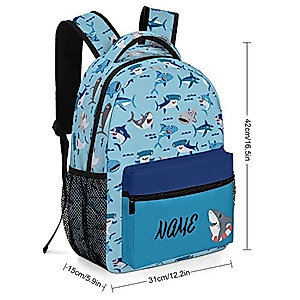 Mrokouay Custom Kid Backpack Cute Shark Personalized School Bookbag with Your Name, Customization Casual Bookbags for Student Girls Boys