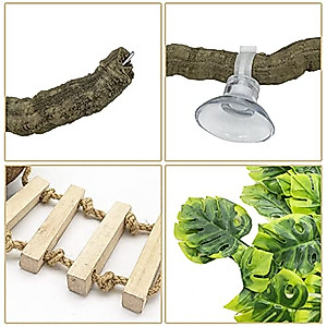 kathson Lizard Coco Den Gecko Coconut Husk Hut with Ladder Reptile Terrarium Plants Decor Hanging Lizards Hideouts Habitat Climbing Decorations Jungle Climber Vines for Chameleon 5 Pack