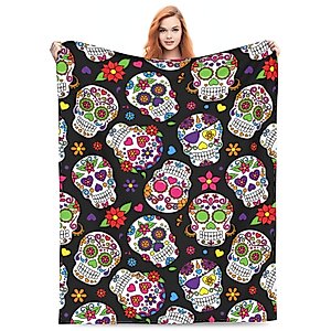 BLUBLU Day of The Dead Sugar Skull Flannel Fleece Bed Blanket Throw Blanket Lightweight Cozy Plush Blanket for Bedroom Living Rooms Sofa Couch 50"x40"