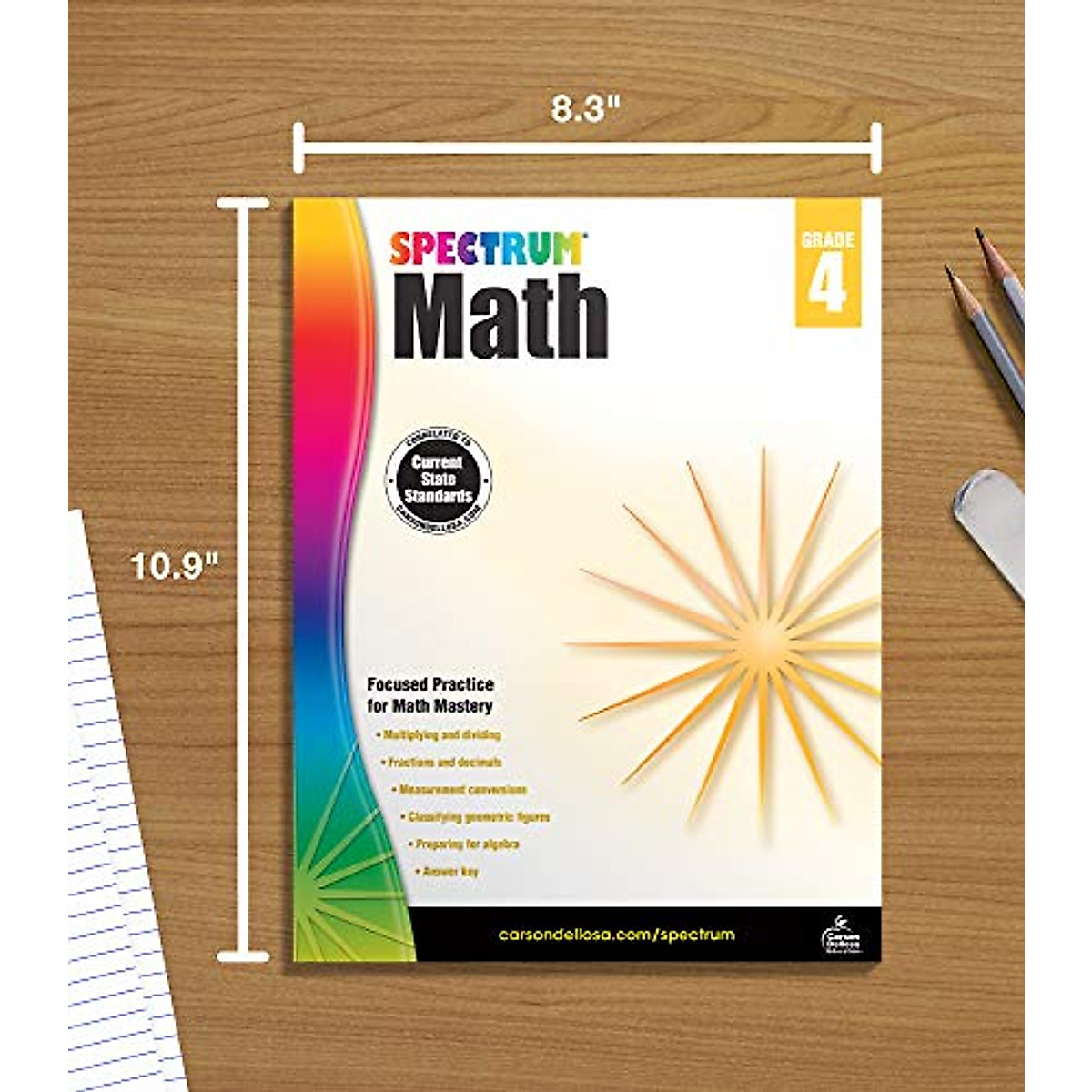 Spectrum 4th Grade Math Workbooks, Ages 9 to 10, 4th Grade Math, Multiplication, Division, Fractions, Decimals, Algebra, Measurement Conversions, and Geometry Workbook - 160 Pages