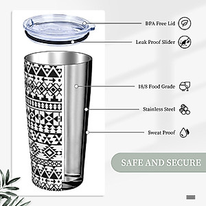 JASROTAO Black Navajo Print Tumbler,Geometric print 20oz Stainless Steel Insulated Travel Tumbler,Travel Coffee Mug with Lid and Straw Water Bottle Drink Tumbler Cups Gifts for Women Men Lovers