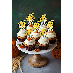 Pumpkin Cupcake Toppers Boy, Fall Theme Cake Decorations for Pumpkin Baby Shower, Birthday Party Decorations-24 Packs