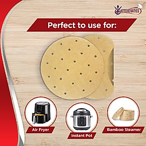 KITCHENATICS Round Unbleached Air Fryer Liners Disposable, Parchment Paper Air Fryer Liner, Oil-Proof, Water-Proof, Paper Liners for Air fryer Basket, Baking, Oven, Microwave, Steamer 8 Inch 150 Pcs