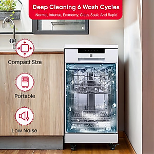 HAMILTON BEACH HBDW180WHITE RDW1809-WHITE RCA RDW1809 Portable Dishwasher, 18in Wide, 8 Place Settings Capacity, White