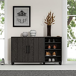 Galano 16 Pair Lucca 2 Door Shoe Storage Cabinet with Open Shelf and Doors – Shoe Rack - Shoe Storage Entryway – Shoe Organizer for Home and Office - Dark Grey Oak