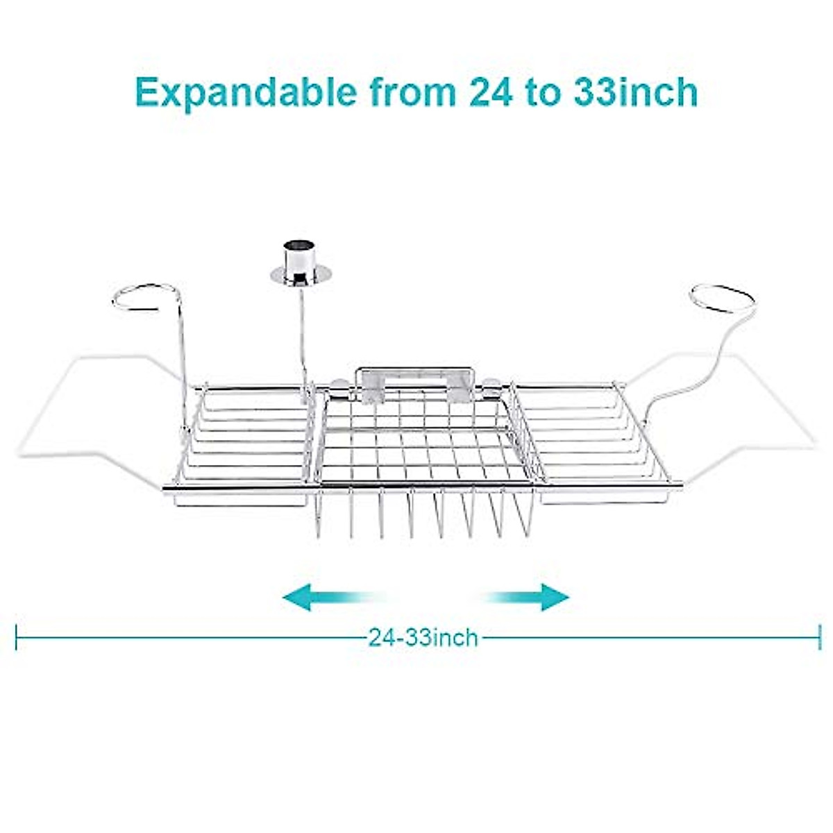 Bath Tray for Tub, Adjustable Bathtub Caddy Tray with Extending Side, Metal Bathtub Shelf Expandable Storage Rack Organizer with Wine Glass and Phone Holder for Home Bathroom Luxury Bathing, Silver