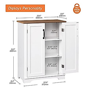 WAMPAT Bathroom Storage Cabinet, Wooden Floor Storage Cabinet with Adjustable Shelves for Living Room, Entryway, Space Saving, White
