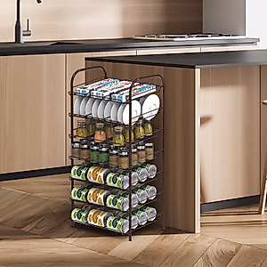 DOMYDEVM Can Rack Organizer 7-Tier Can Storage Organizer Free Standing Beverage Soda Can Storage Dispenser Holder for Kitchen Pantry, Bronze