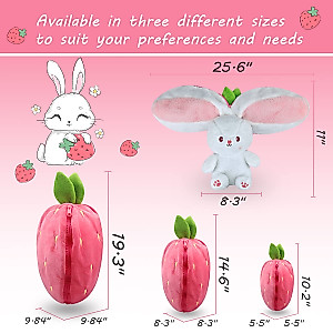 OSQI Reversible Bunny Stuffed Animal - Carrot Strawberry Plush Doll with Zipper - Soft and Adorable Rabbit Toy Pillow for Kids and Adults Easter Gift and Decoration