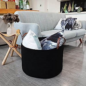 Black Large Basket for Blanket Storage Basket Bins for Organizing Cotton Rope Woven Laundry Hamper Hombins 20in 20in 13in Round Basket Toy Storage Decorative Basket Living Room Extra Large