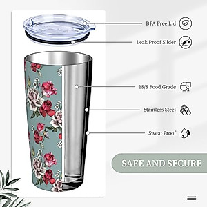 20oz Tumbler Splendid Roses Flower Double Wall Vacuum Insulated Coffee Mug with Lid and Metal Straw Brush Reusable Stainless Steel Water Bottle Travel Cup Gifts for Car Ice Drinks Hot Beverage