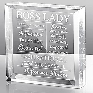 Yalikop Gifts for Women Acrylic Desk Boss Lady Office Decor Inspirational Quotes Boss Appreciation Keepsake And Paperweight for Birthday Christmas Gift(White, Classic Style)
