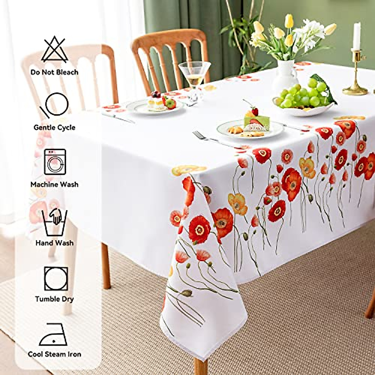 Romanstile Spring Rectangle Tablecloth - 60 x 84 Inch - Waterproof Decorative Floral Pattern Table Cloth Stain Resistant Wrinkle Free Printed Table Cover for Dinner/Party/Indoor/Outdoor