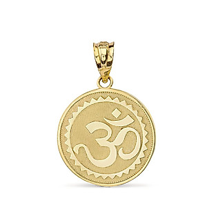 Solid 10k Yellow Gold Hindu Meditation Yoga Charm (Aum) Om Disc Pendant