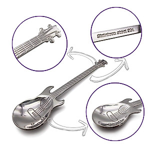 COMIART Creative Guitar Coffee Tea Spoons, 18/10 Stainless Steel Stirring Mixing Spoons, Fun Gift for Music Lover, 4.7 Inch Cute Sturdy Teaspoons, Pack of 4, Silver