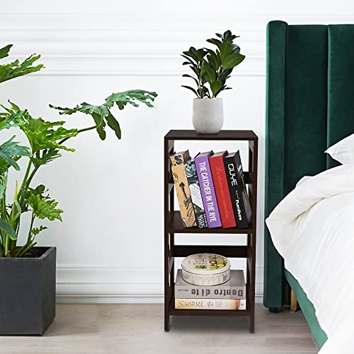 Small Bookshelf for Small Spaces, 3 Tier Book Shelf Organizer, Wooden Narrow Bookcase, Short Bookshelf for Bedroom, Living Room, Home, Office (13" W x 11" D x 29" H, Dark Brown)