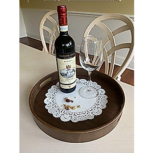 ALVITI Willow Wood Round Serving Tray with Handles 13 ¾ inch | Eco-Friendly, Decorative Accents for Wine Cellar, Kitchen, Living Room, Bedroom, Bathroom, Office, Café Tea Shop, Restaurant | (Walnut)