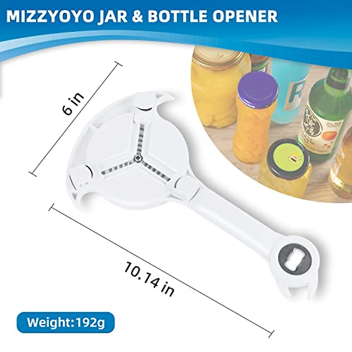 Jar Opener, Jar & Bottle Opener for Weak Hands Seniors with Arthritis Lid Opener Cap Opener Grip Opener | Labor-saving | Multifunctional | Adjustable | Handheld (Pure White)