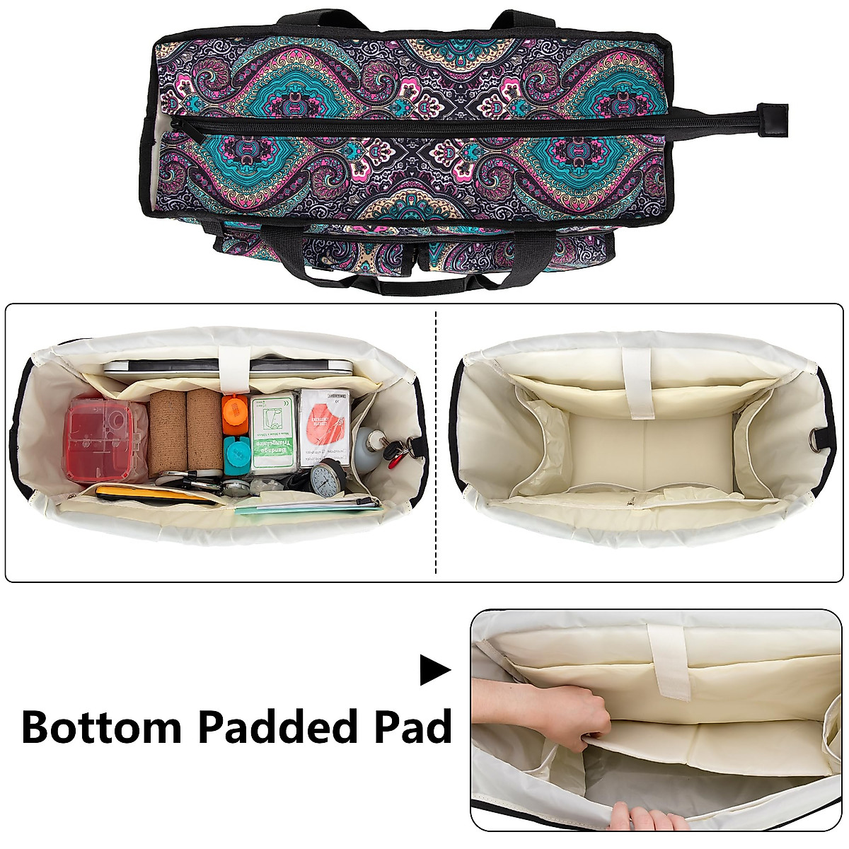 LoDrid Nurse Tote Bag with Bottom Padded Pad, Nurse Bags and Totes for Work, with Separated Storage Laptop Layer (up to 15.6 Inch), Nurse Bag with Large Compartment, Totem, Bag Only