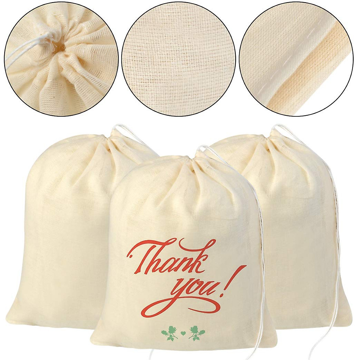 Tayfremn 100pcs Cotton Drawstring Bags, Reusable Muslin Bag Natural Cotton Bags with Drawstring Produce Bags Bulk Gift Bag Jewelry Pouch for Party Home Storage Wedding(6 by 7.9 inches)