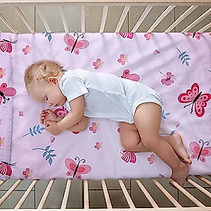Tudomro 3 Pieces Butterfly Nursery Crib Bedding Set for Girls, Standard Size Bedding Sets with Comforter Fitted Sheet Crib Skirt(Pink)